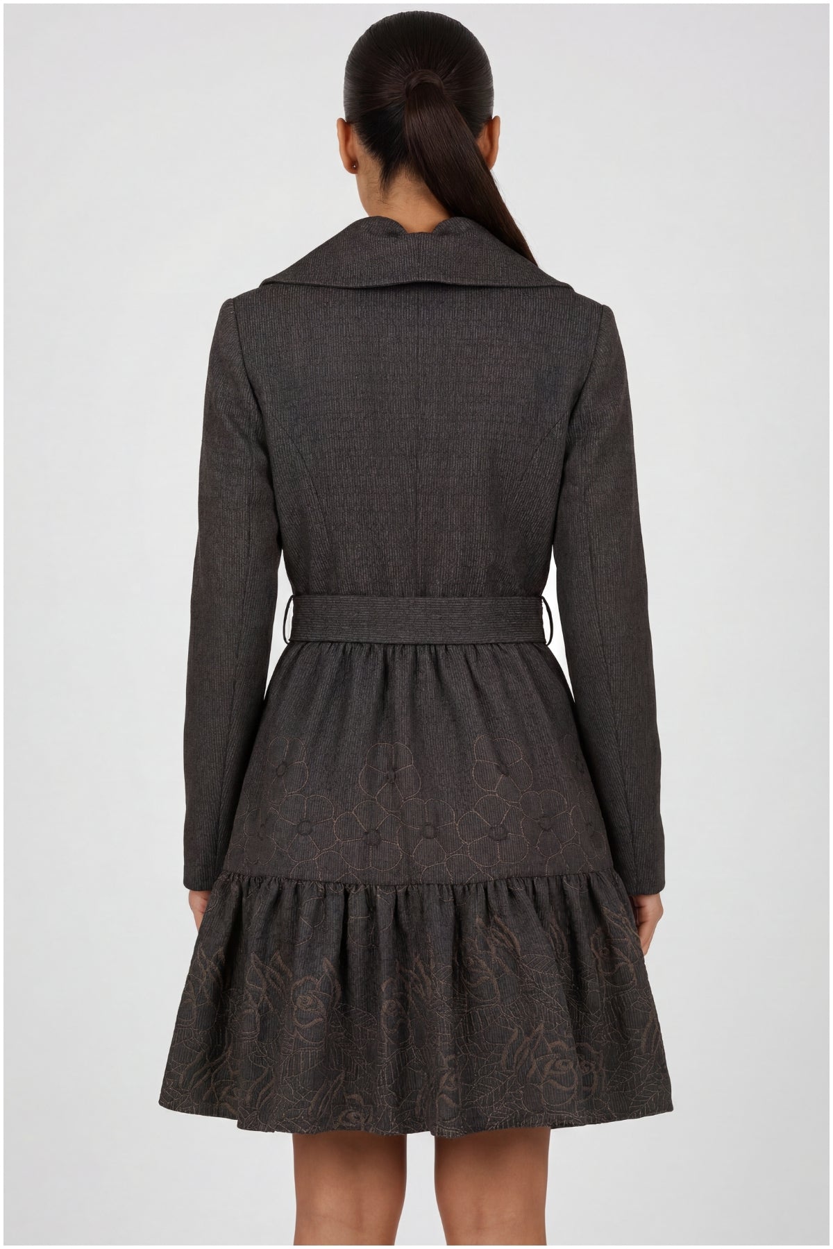 Iris Short Tailored Coat in Brown | Cotton-Blend Tiered-Hem Coat with ...