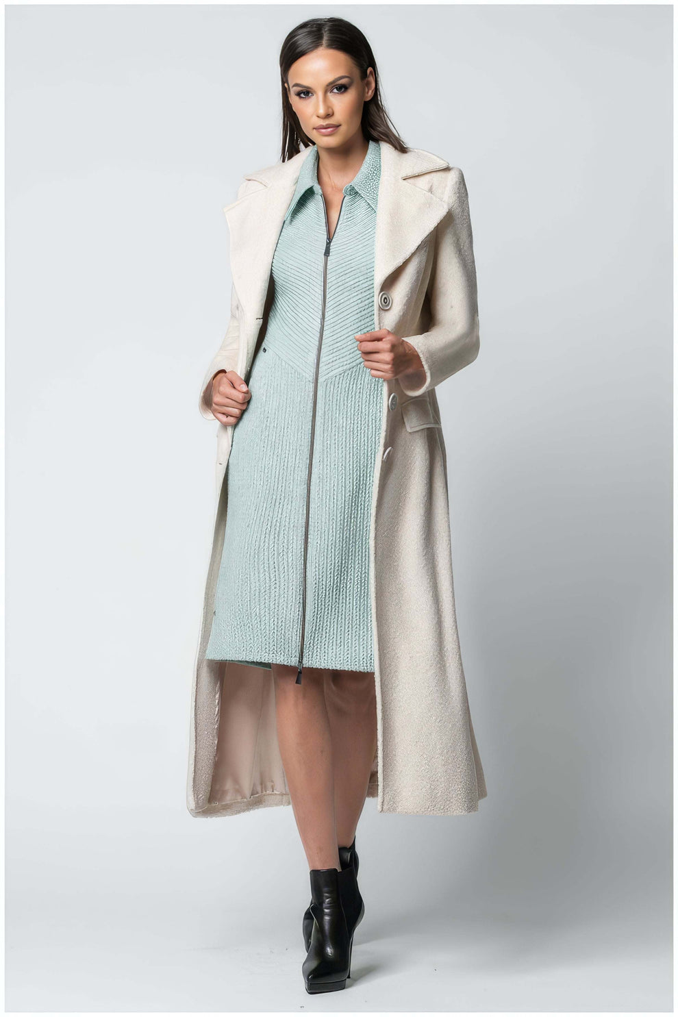 Linea Belted Midi Coat in Ivory | Luna Fashion House